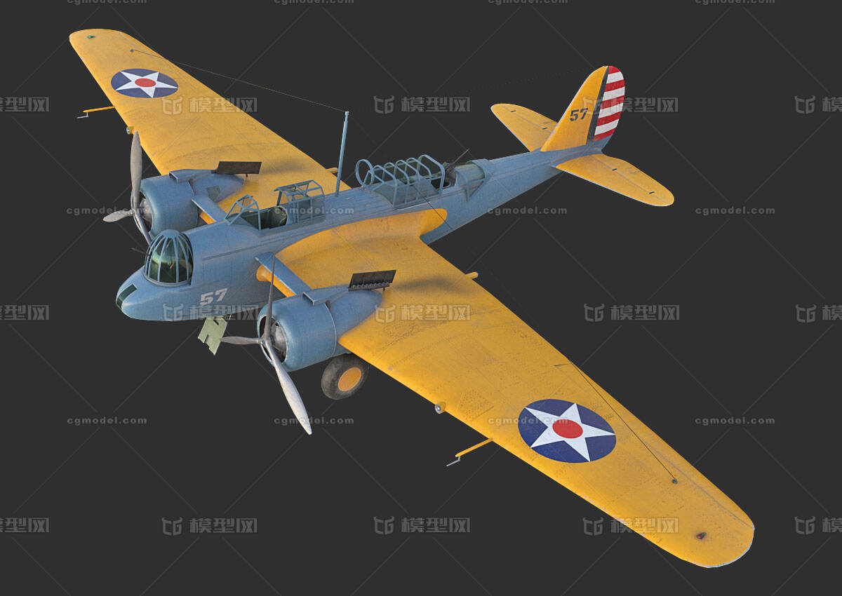 b-10轰炸机 PBR材质模型-军用飞机模型库-FBX(.fbx)模型下载-cg模型网