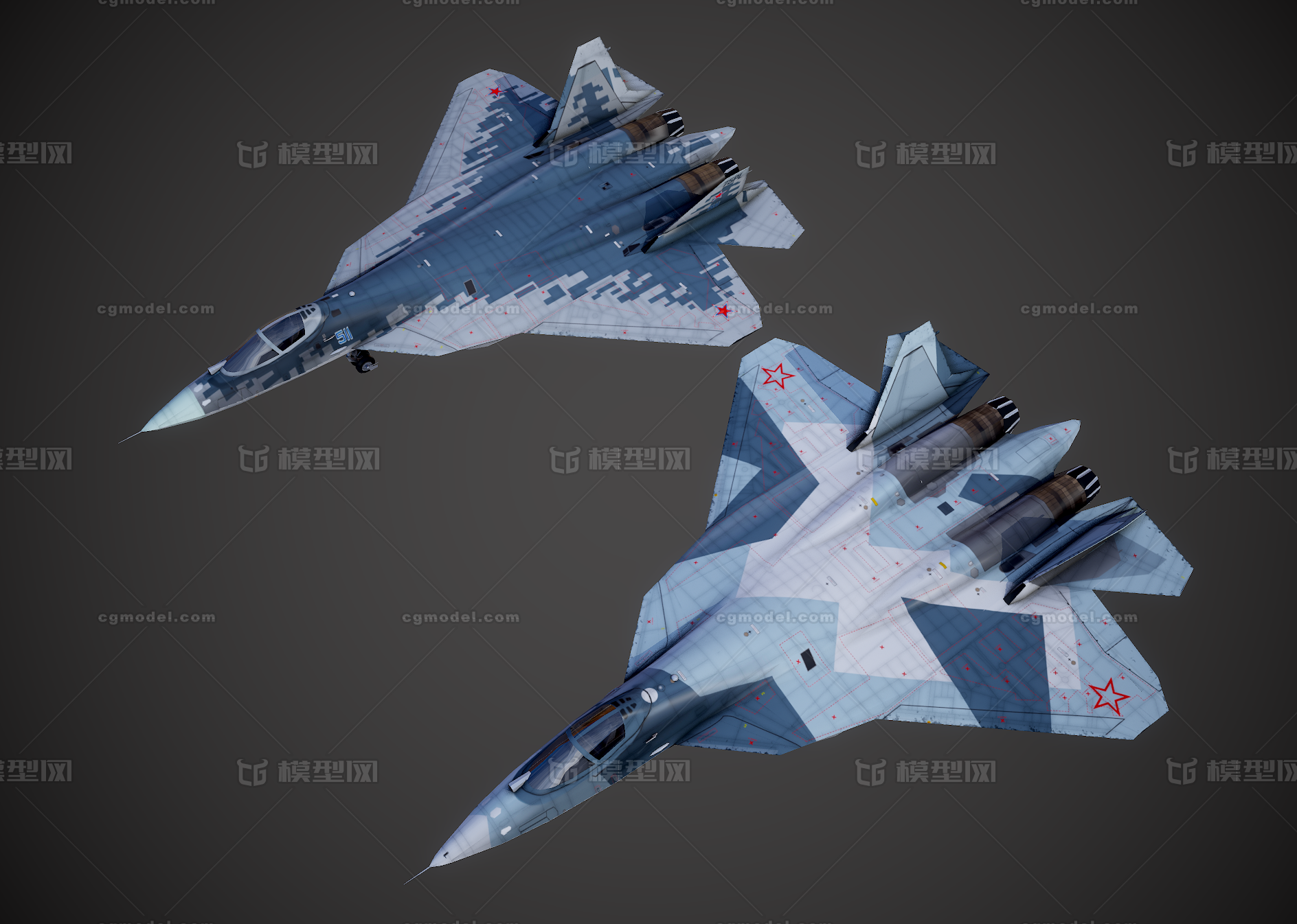 苏-57战斗机 SU-57模型-军用飞机模型库-FBX(.fbx)模型下载-cg模型网