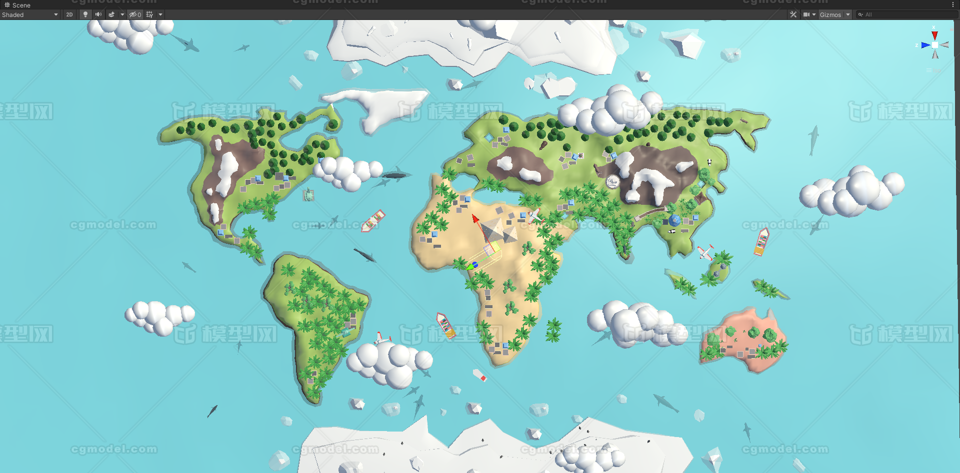 卡通世界地图 动植物模型-自然场景模型库-3ds Max(.max)模型下载-cg模型网