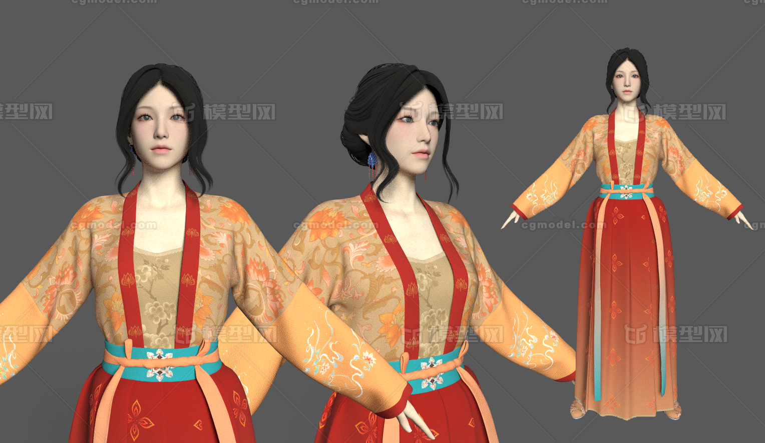 古代汉服女装写实服饰 美女模型-女人模型库-FBX(.fbx)模型下载-cg模型网