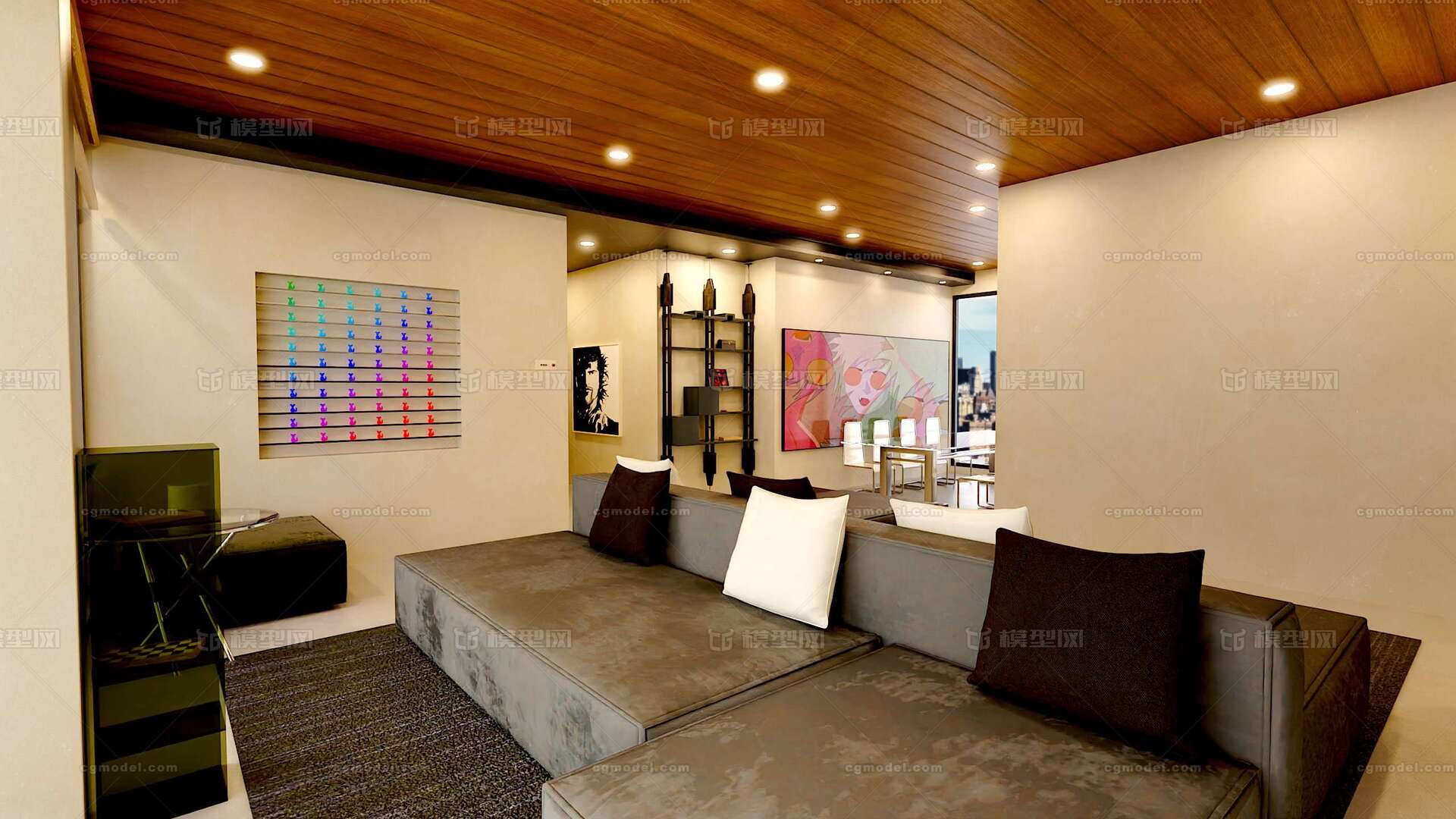 豪华别墅公寓会议客厅卧室 C387模型-现代场景模型库-3ds Max(.max)模型下载-cg模型网