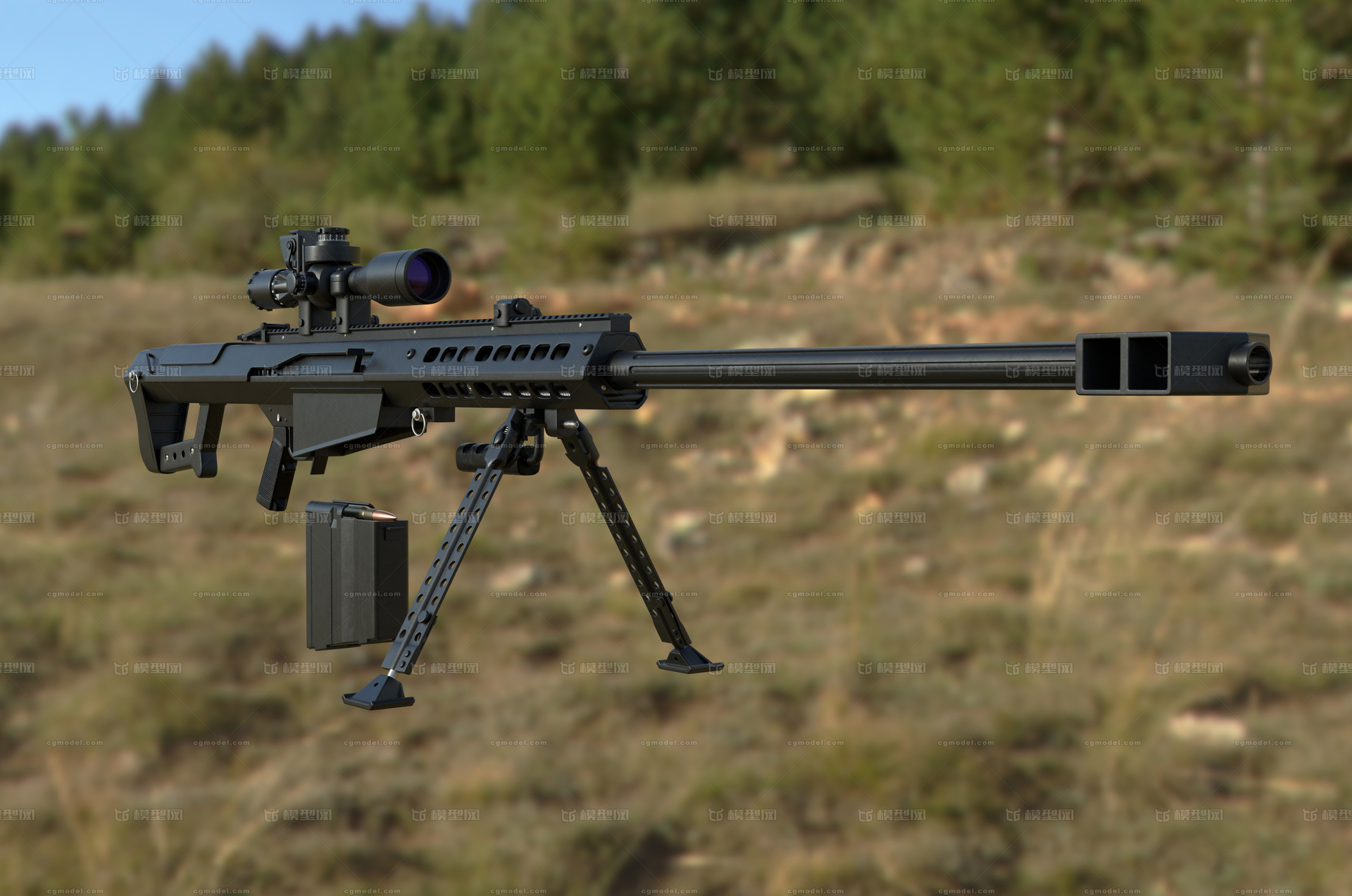 XM-107巴雷特狙击枪模型-枪械模型模型库-Maya(.ma/.mb)模型下载-cg模型网