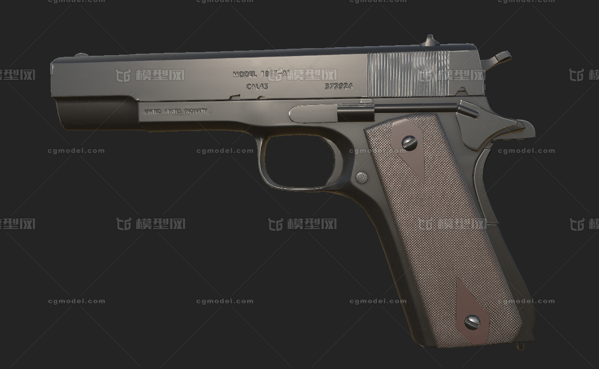 手枪 1911贴图模型-枪械模型模型库-Maya(.ma/.mb)模型下载-cg模型网