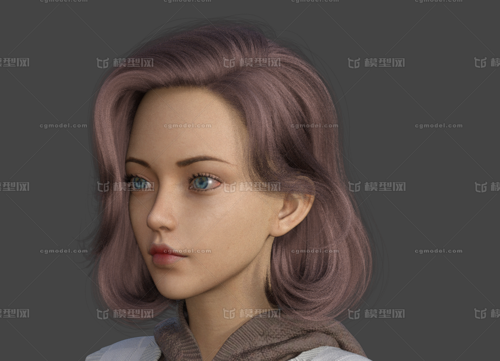 清纯头发 学生发型 女性头发模型-女人模型库-Maya(.ma/.mb)模型下载-cg模型网