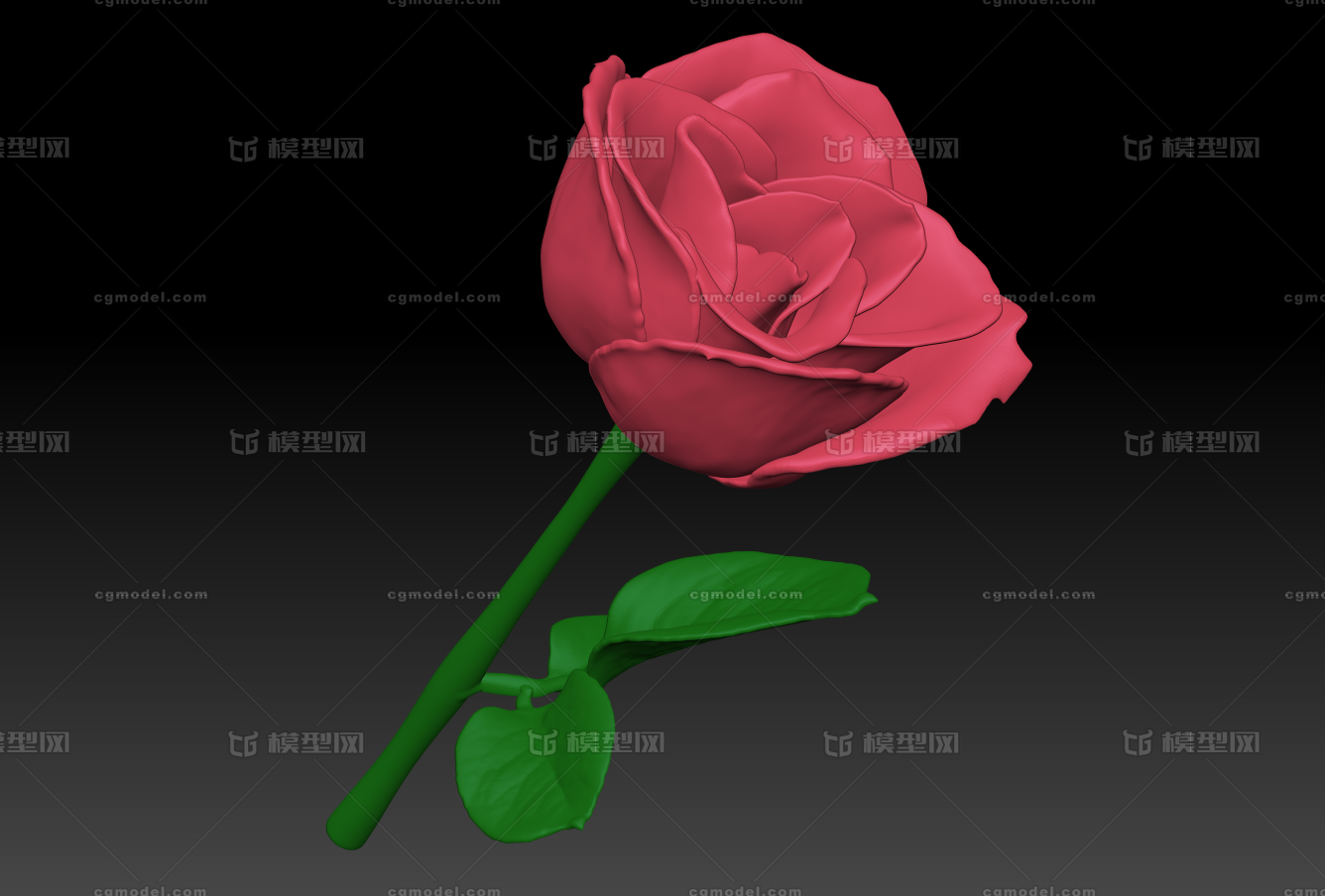 一枝玫瑰花3D打印STL模型下载月季花模型-花卉模型库-Zbrush(.zpr)模型下载-cg模型网