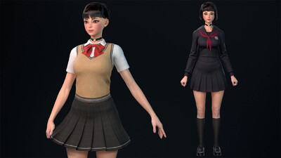 UE5 校服少女模型-女人模型库-FBX(.fbx)模型下载-cg模型网