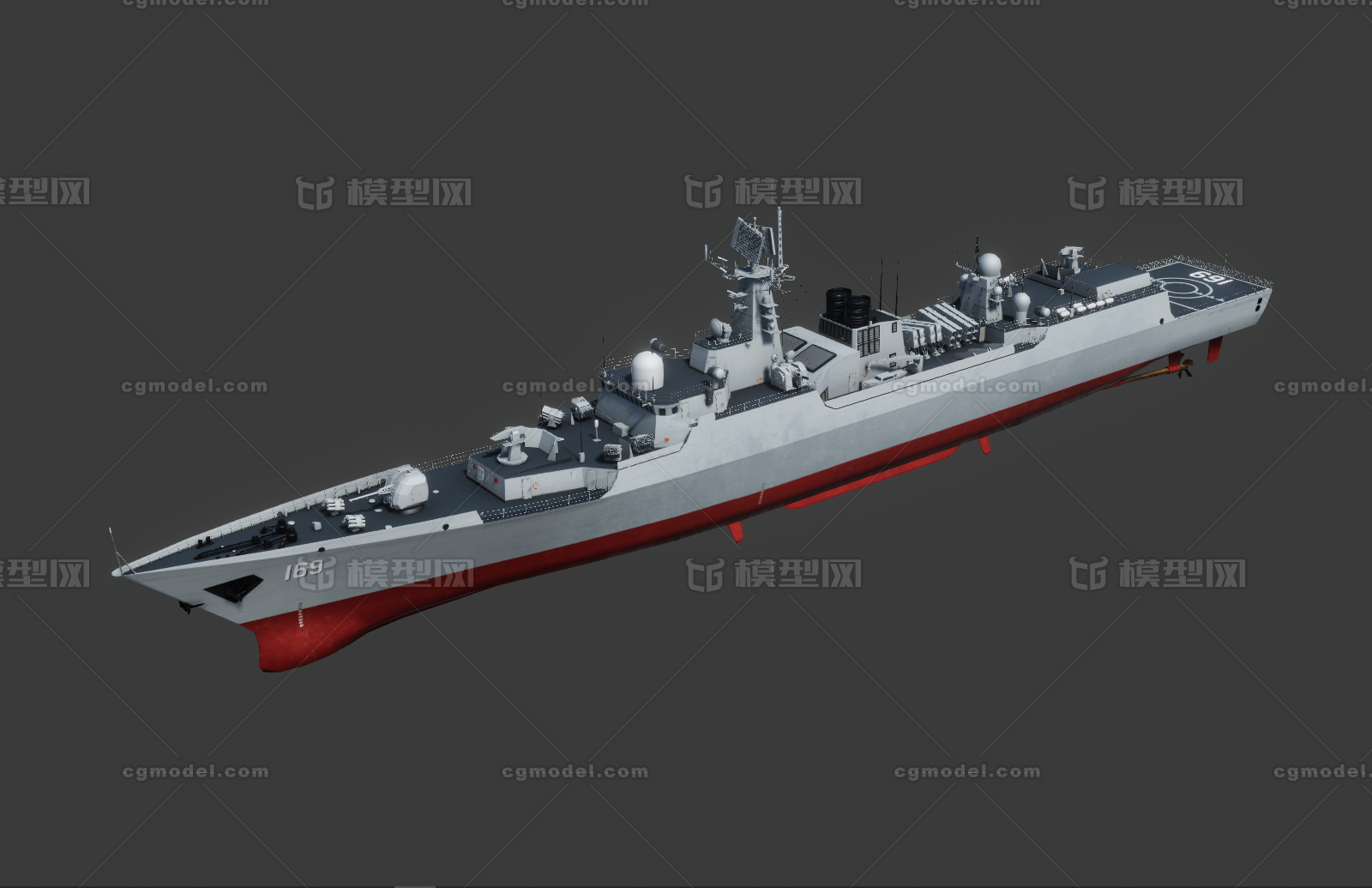 中国海军052B型导弹驱逐舰武汉号驱逐舰模型-潜艇模型库-Maya(.ma/.mb)模型下载-cg模型网