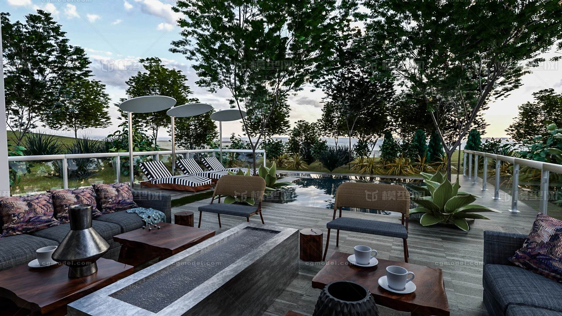 海边豪华休闲露天酒店 C556模型-现代场景模型库-3ds Max(.max)模型下载-cg模型网