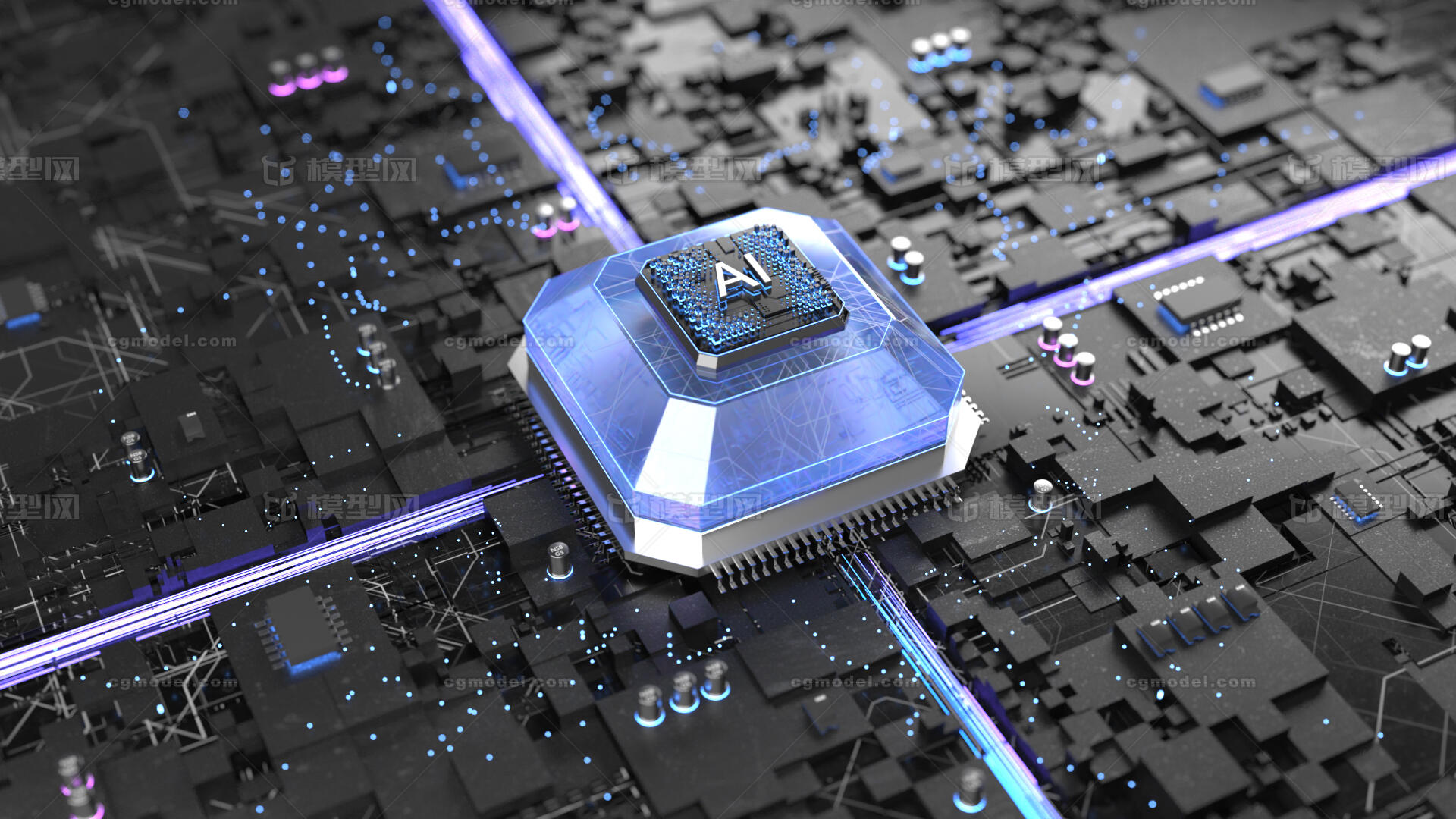 芯片处理器cpu科技广告动画c4doc模型-蓝色模型库-Cinema 4D(.c4d)模型下载-cg模型网