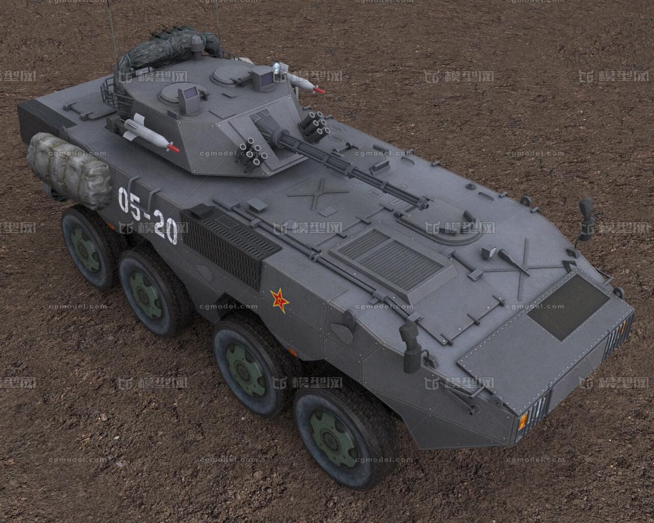 中国ZBD09式8X8轮式步兵战车装甲车模型-装甲车／坦克模型库-3ds Max(.max)模型下载-cg模型网