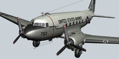 C47B (DC3)运输机3D模型模型-军用飞机模型库-3ds Max(.max)模型下载-cg模型网