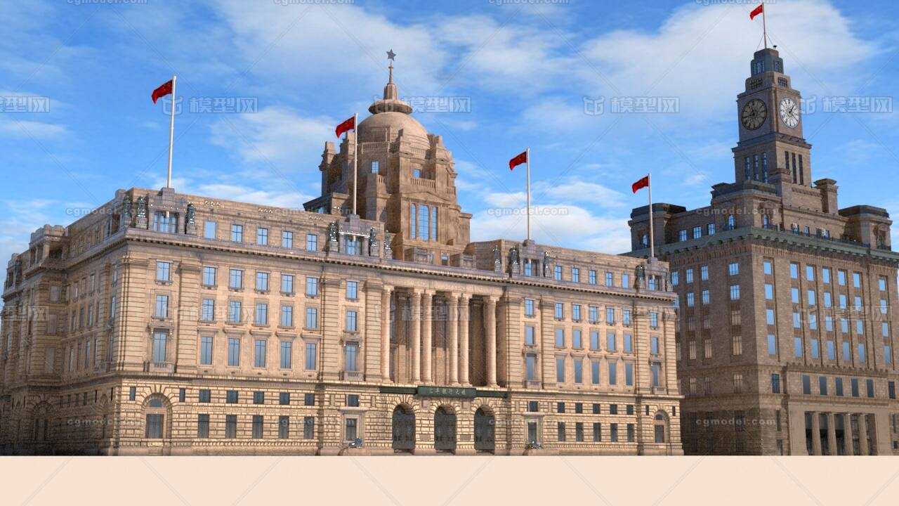 上海外滩建筑 外滩汇丰银行大楼模型-历史建筑模型库-3ds Max(.max)模型下载-cg模型网