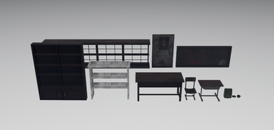 现代教室场景组件（恐怖风）教室组件桌椅黑板模型组件模型-柜子模型库-FBX(.fbx)模型下载-cg模型网