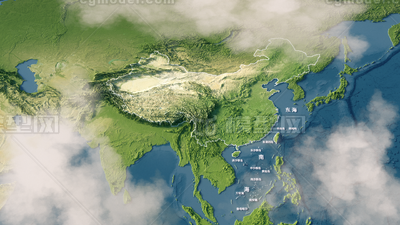 C4D精品工程：超细节唯美3D中国地图置换 中国地形鸟瞰模型-地形模型库-Cinema 4D(.c4d)模型下载-cg模型网