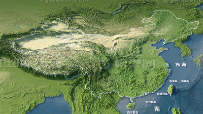 C4D精品工程：超细节唯美3D中国地图置换 中国地形鸟瞰模型-地形模型库-Cinema 4D(.c4d)模型下载-cg模型网