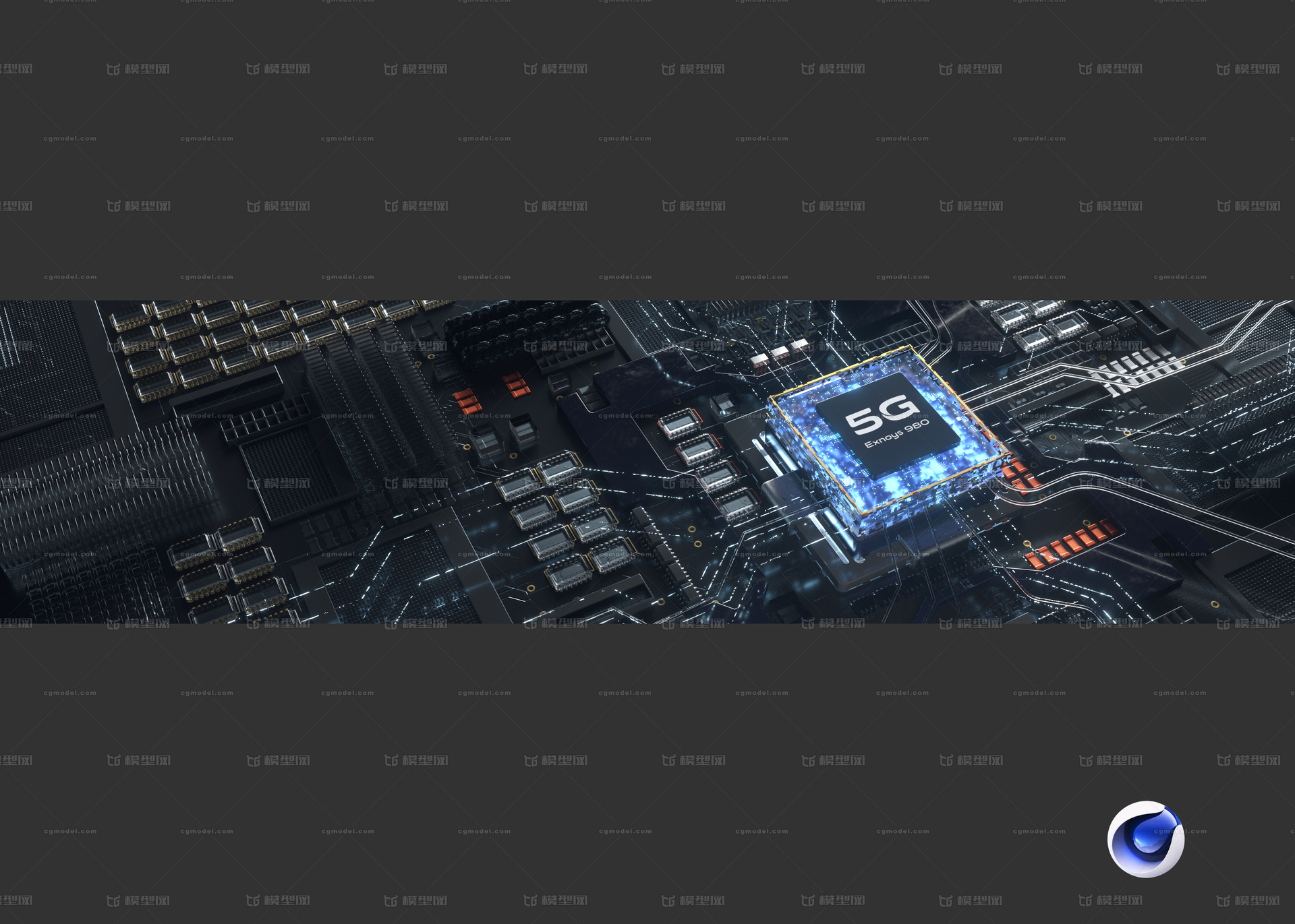 C4D科技主板5G CPU芯片模型-科幻场景模型库-Cinema 4D(.c4d)模型下载-cg模型网
