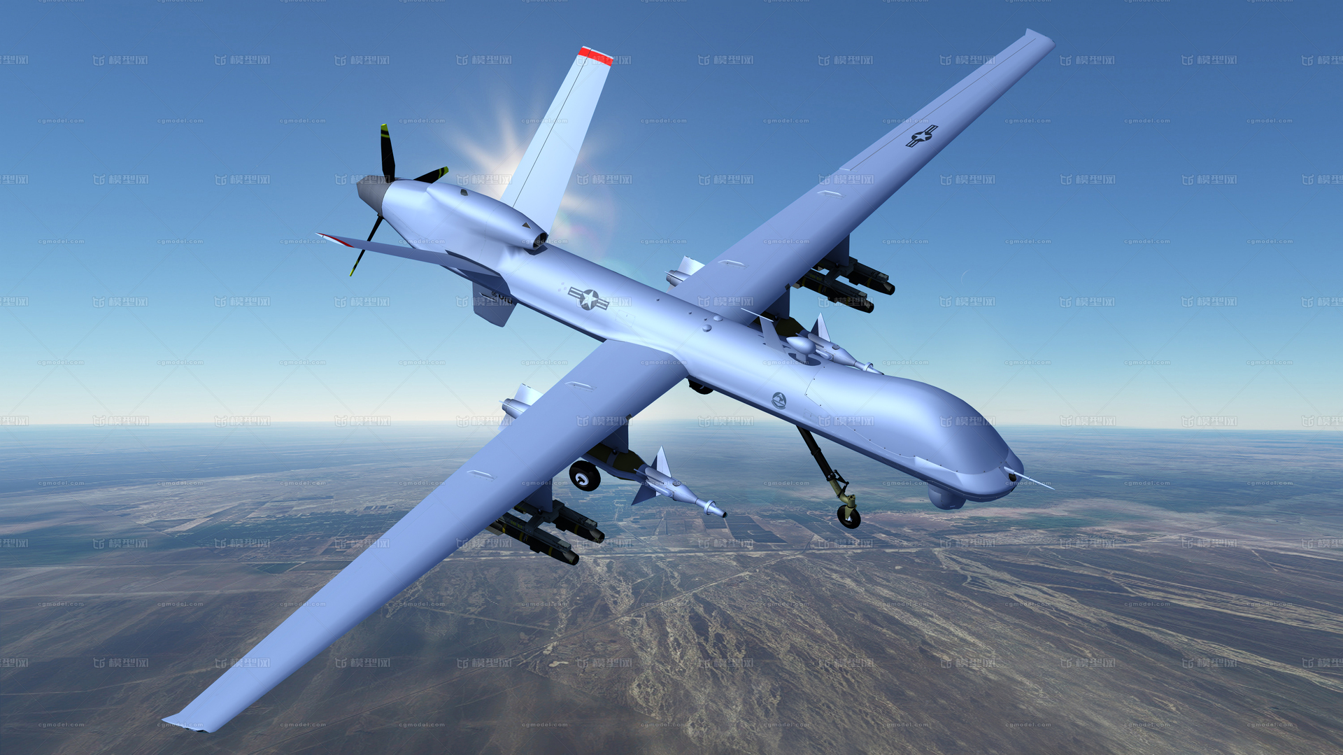 无人机 MQ-9模型-军用飞机模型库-3ds Max(.max)模型下载-cg模型网