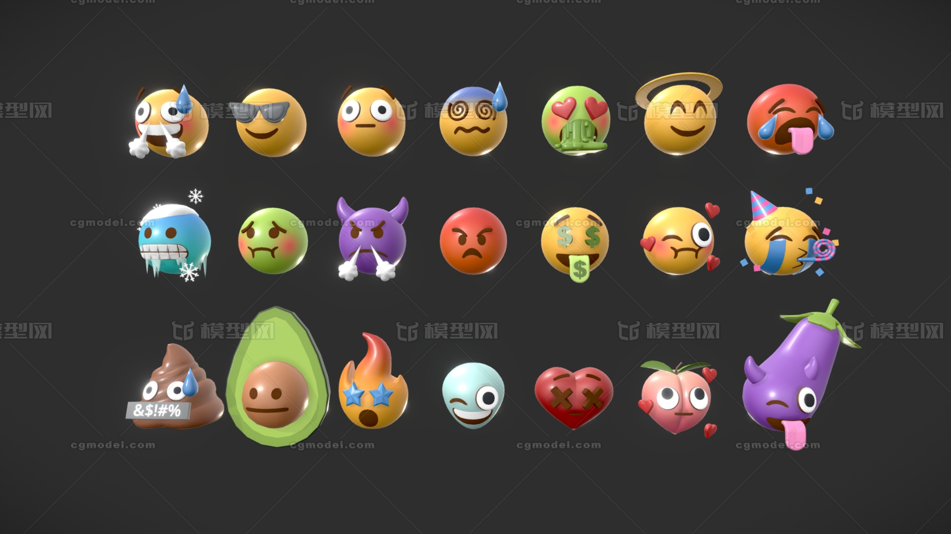 Emoji表情包3D模型 表情包模型-Dp点/小景模型库-OBJ(.obj/.mtl)模型下载-cg模型网