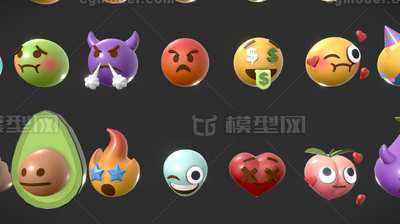 Emoji表情包3D模型 表情包模型-Dp点/小景模型库-OBJ(.obj/.mtl)模型下载-cg模型网