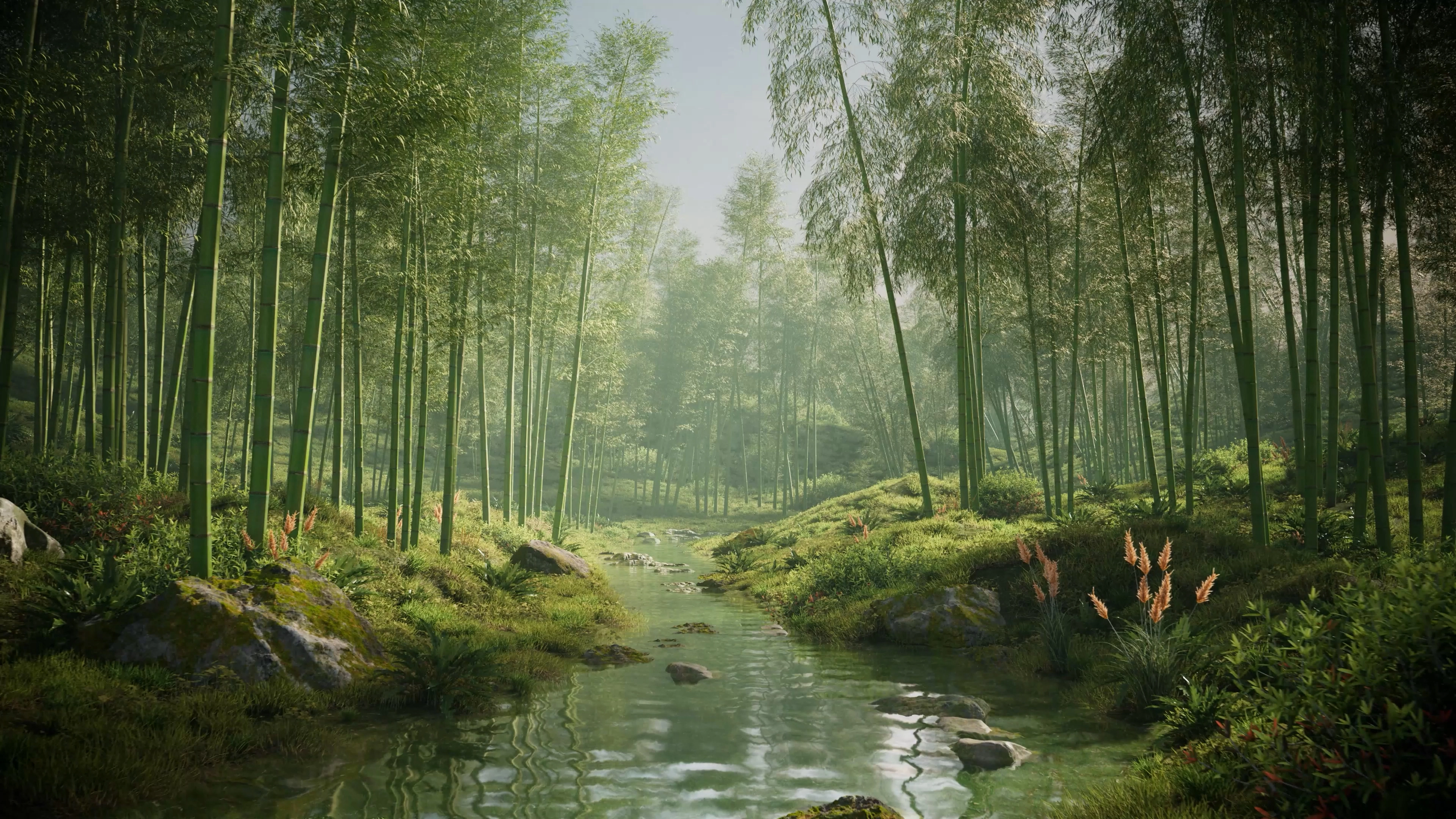 自然竹林，小溪，灌木，流觞曲水模型 - 场景/空间/建筑 - 作品模型 - CG模型网