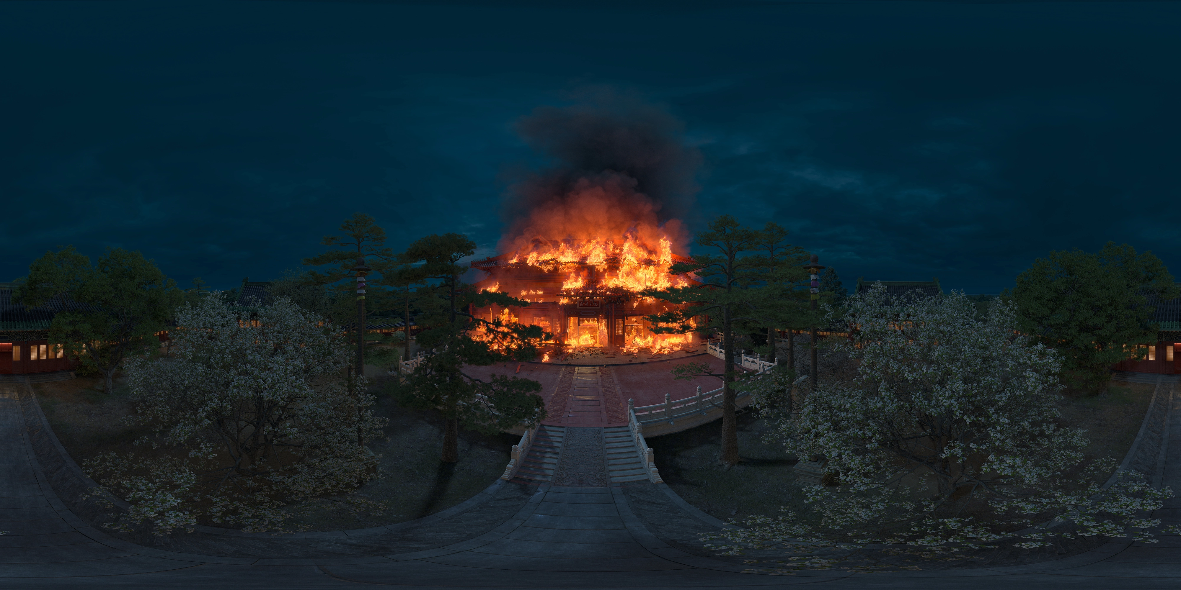 隆福寺烧毁_720Cave定制模型 - 场景/空间/建筑 - 作品模型 - CG模型网